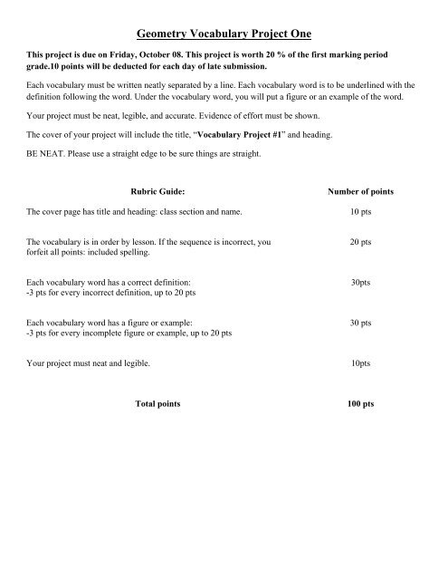 Geometry Vocabulary Project One