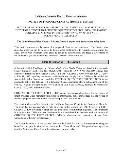 Notice of Proposed Class Action Settlement - Heffler Claims ...