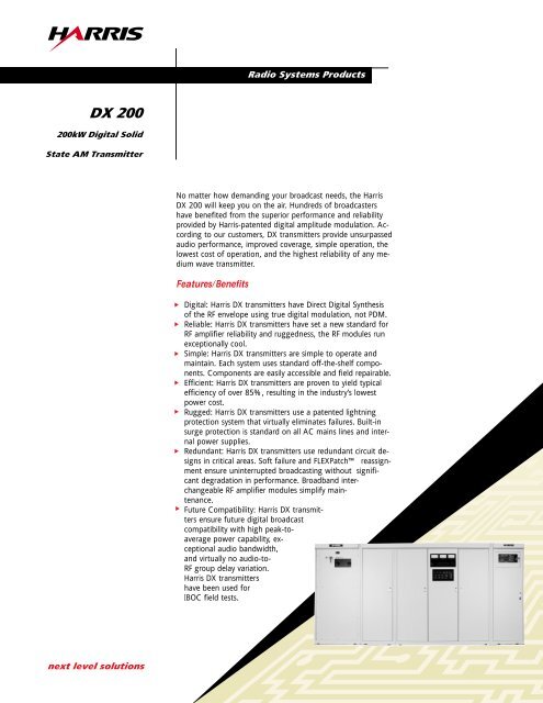 aDX-200 Product Specifications - Harris Broadcast Communications ...