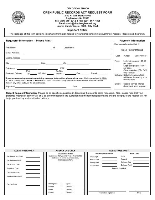 OPRA Form - City of Englewood