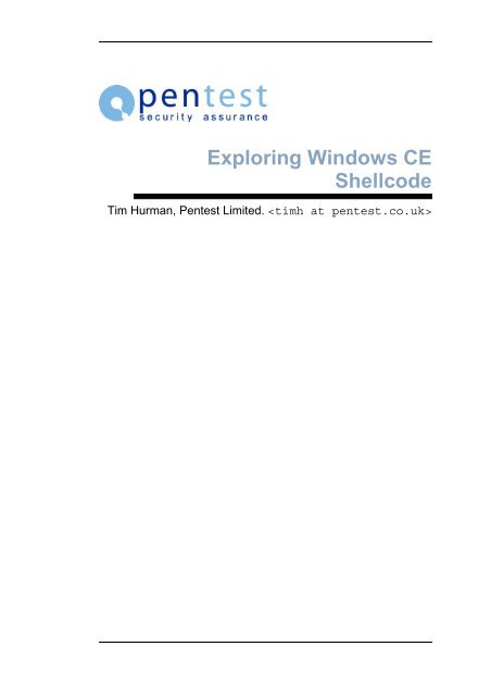 Exploring Windows CE Shellcode.pdf - Pentest Limited