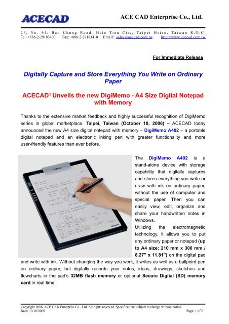 Digitally Capture and Store Everything You Write on ... - the ACECAD