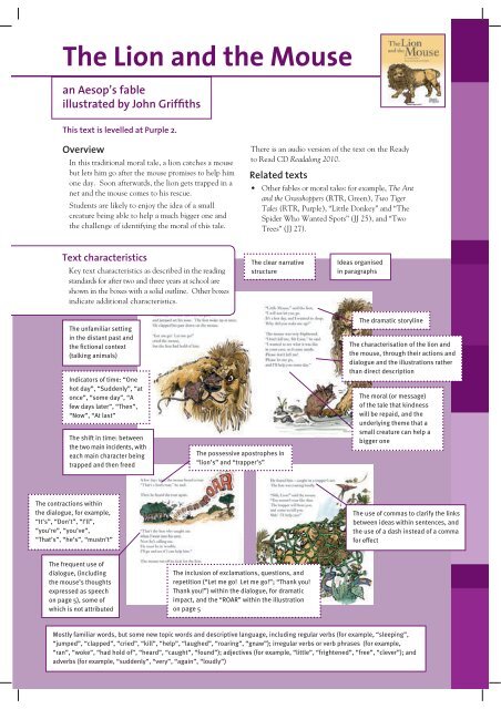 Teacher support material for The Lion and the Mouse - Literacy Online
