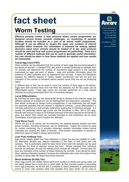 WORM TESTING - Fact Sheet - Ancare