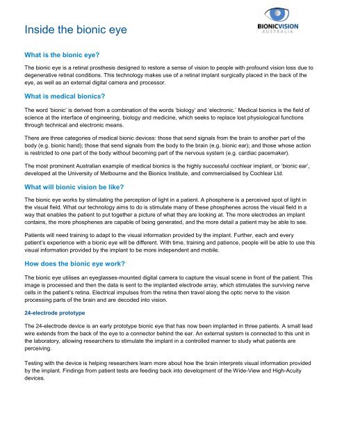 Inside the bionic eye (PDF, 169KB) - Bionic Vision Australia