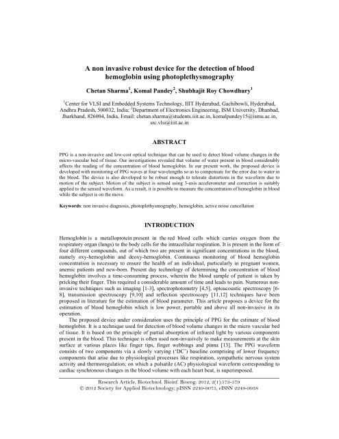 A non invasive robust device for the detection of blood hemoglobin ...