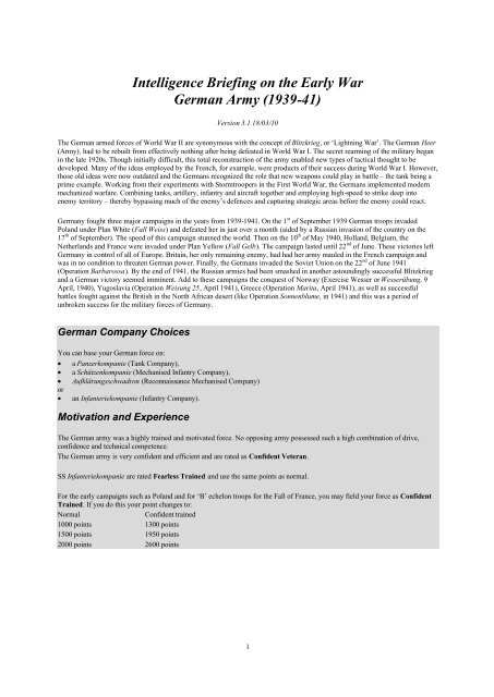 Intelligence Briefing on the Early War German Army (1939-41)