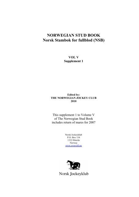 NORWEGIAN STUD BOOK