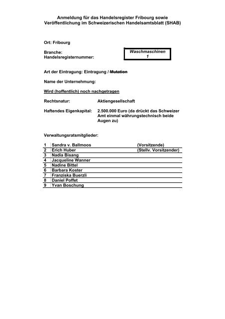 Anmeldung fÃ¼r das Handelsregister - Nic.Nac.Project