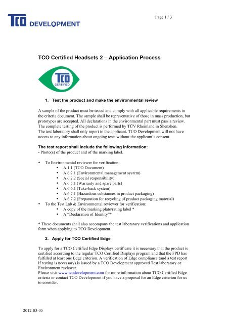TCO Certified Headsets 2 â Application Process - TCO Development