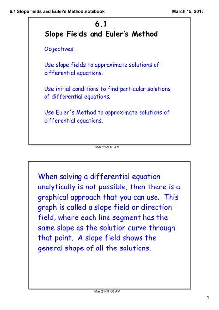 6.1 Slope fields and Euler's Method.notebook - Math With Mrs. Bobbitt