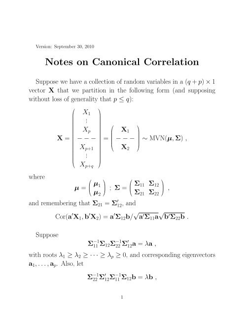 Notes on Canonical Correlation