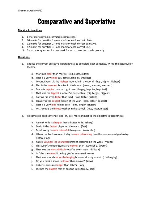 Comparative and Superlative - John T. Tuck School
