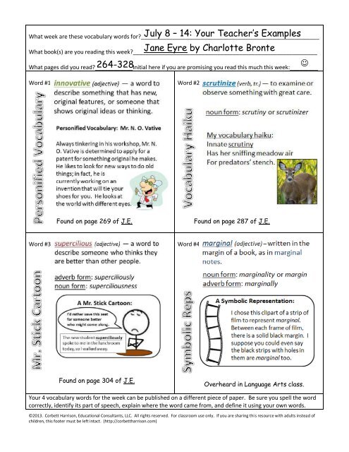 Your teacher's exemplars for the eight vocabulary activities