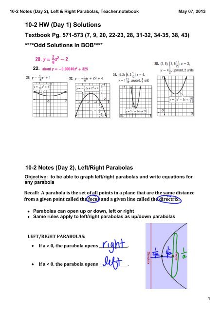 10-2 Notes (Day 2), Left & Right Parabolas, Teacher.notebook