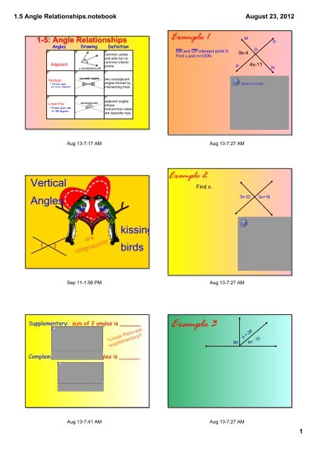 1.5 Angle Relationships.notebook - Mrs. Foy's Classroom 1.5 Angle Relationships.notebook - Mrs. Foy's Classroom