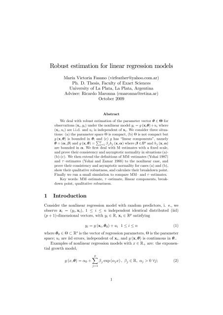 Robust estimation for linear regression models Robust estimation for linear regression models