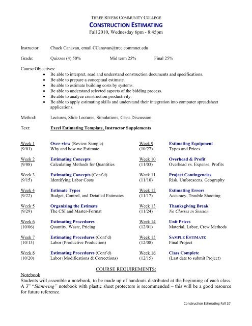 CONSTRUCTION ESTIMATING