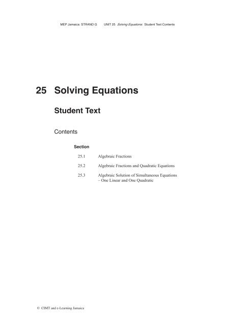 STRAND G: Algebra Unit 25 Solving Equations