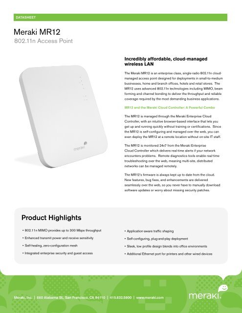Meraki MR12 Datasheet