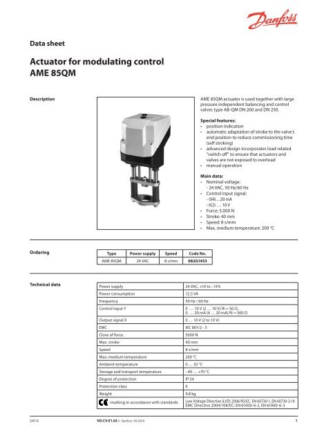 Actuator for modulating control AME 85QM - Danfoss.com