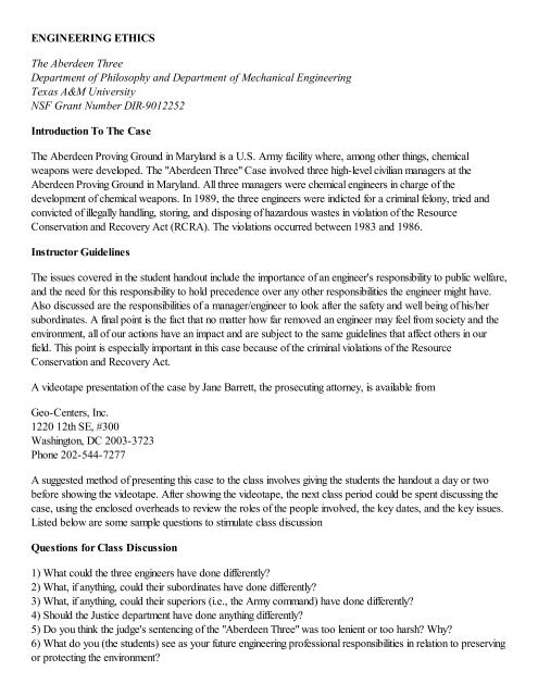The Aberdeen Three Case - Engineering Ethics - Texas A&M ...