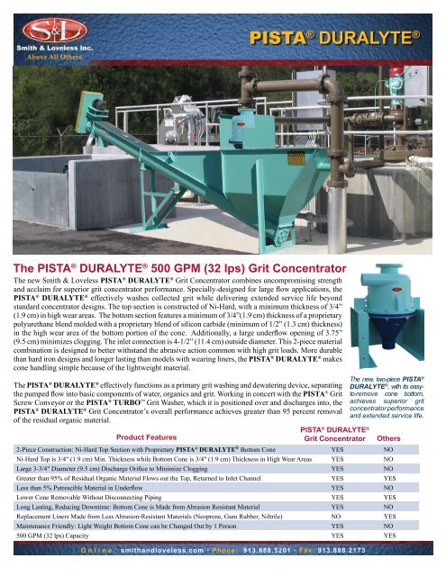 PISTA® DURALYTE® - Smith & Loveless Inc.