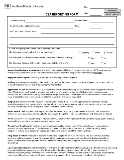 Campus Security Authority Report Form - Department of Public Safety