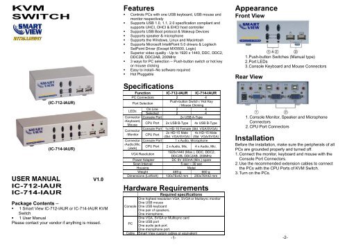 KVM SWITCH Features Specifications Hardware Requirements ...