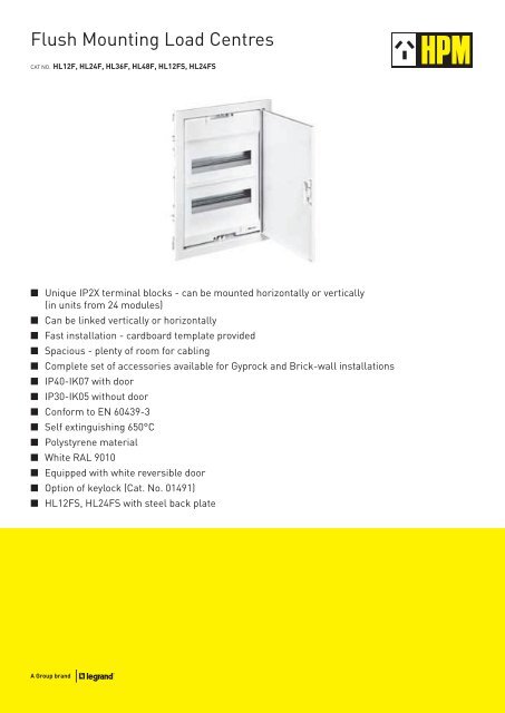 Flush Mounting Load Centres Hpm