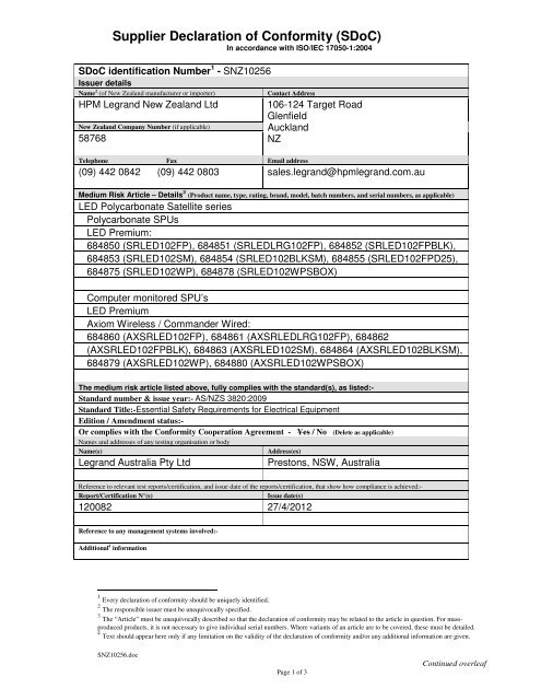 Supplier Declaration of Conformity (SDoC) - HPM