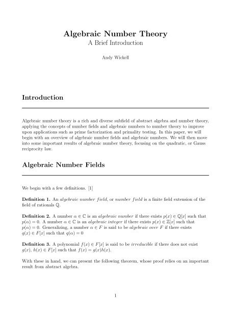 Algebraic Number Theory: A Brief Introduction