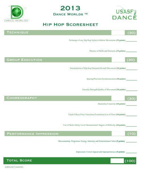 Hip Hop Scoresheet