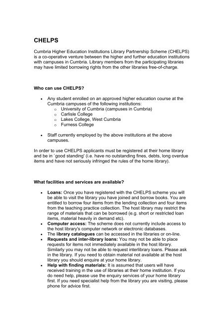 Click here to see more information on CHELPS - Carlisle College