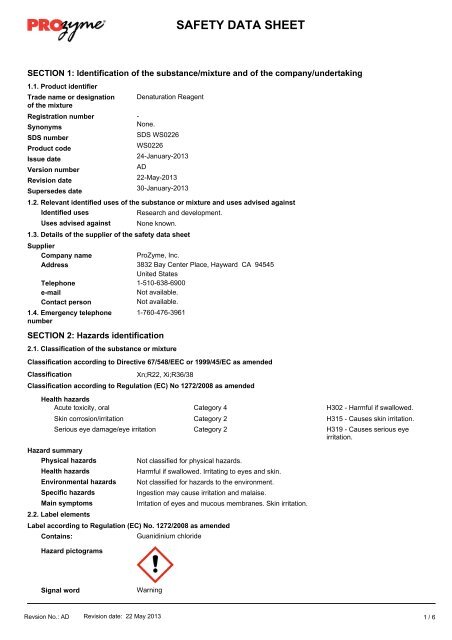 SAFETY DATA SHEET - ProZyme