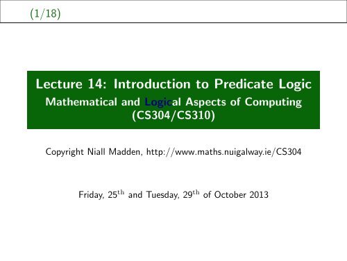 Lecture 14 Introduction To Predicate Logic Mathematical And 4331