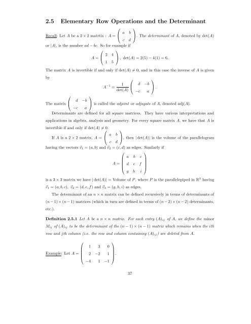 25 Elementary Row Operations And The Determinant 9222