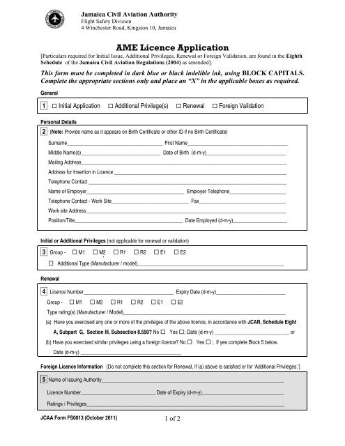 AME Licence Application - Jamaica Civil Aviation Authority