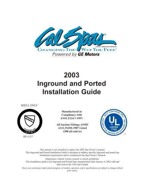 2003 Manual â 06 Spa Installation - Cal Spas