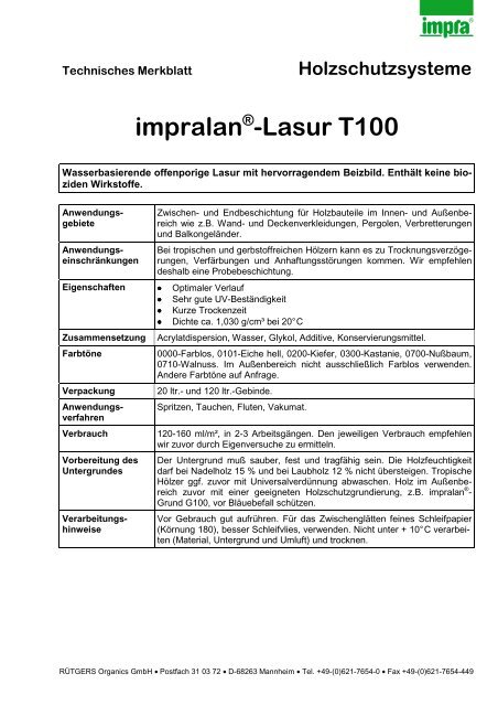 Holzschutzsysteme impralan Â® -Lasur T100 - pyroplast