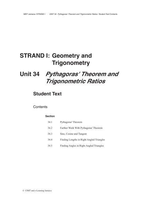 STAND I: Geometry and Trigonometry Unit 34 Pythagoras' Theorem and ...