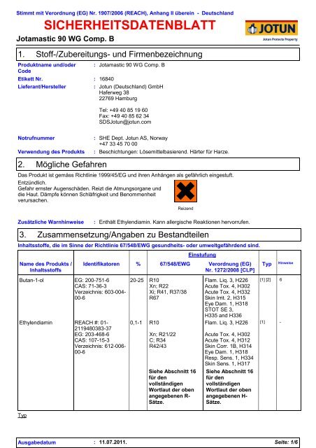 SDS - Jotamastic 90 WG Comp. B - Marine_Protective - German (de)