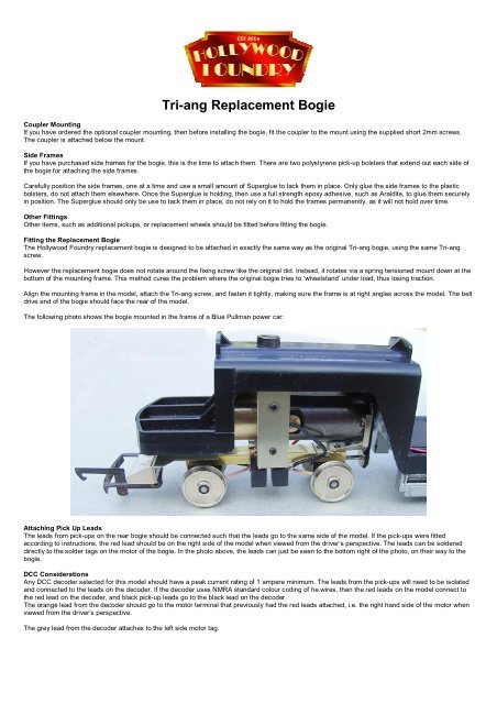 Tri-ang Replacement Bogie Instructions - Hollywood Foundry