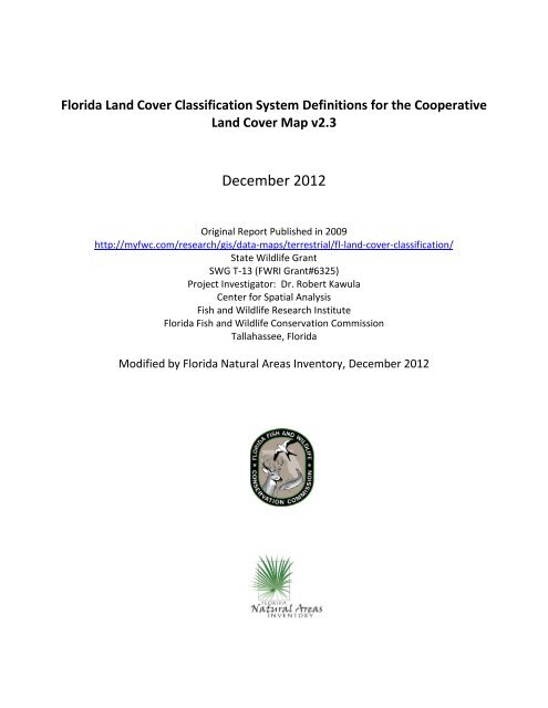 Florida Land Cover Classification System Definitions for the ...