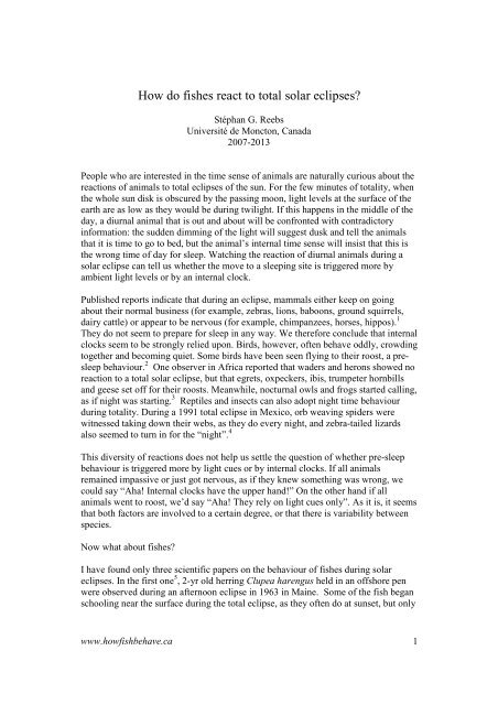 How do fishes react to total solar eclipses? - Howfishbehave.ca