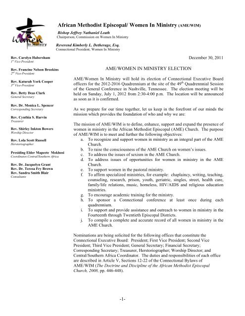 African Methodist Episcopal/ Women In Ministry (AME/WIM)