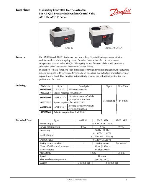 AME 10 and 13 series modulating actuator ... - Danfoss Heating