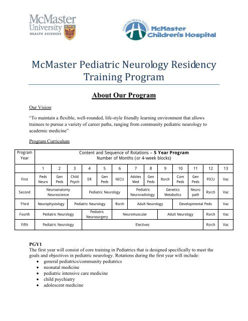 Mcmaster Pediatric Neurology Residency Training Program