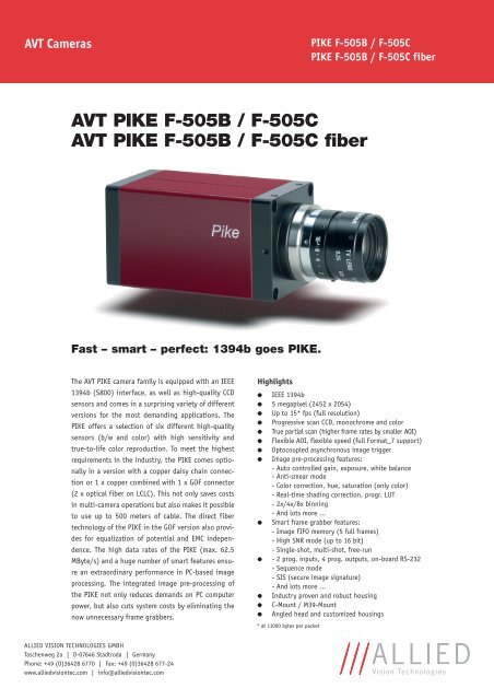 AVT PIKE F-505B / F-505C AVT PIKE F-505B / F-505C fiber - 1stVision