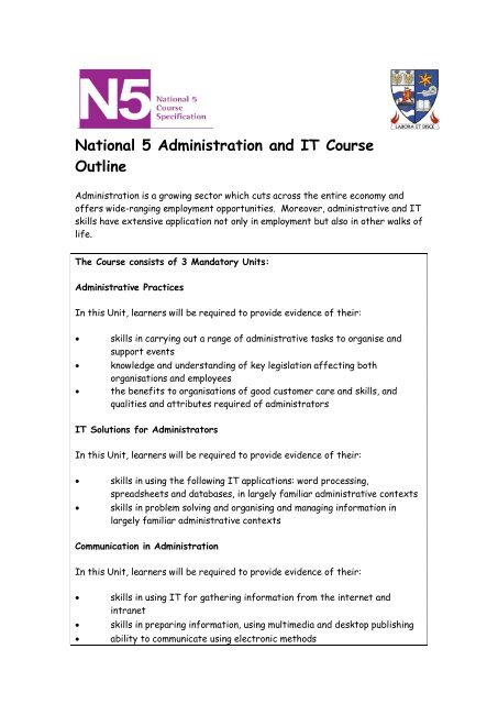 National 5 Administration and IT Course Outline